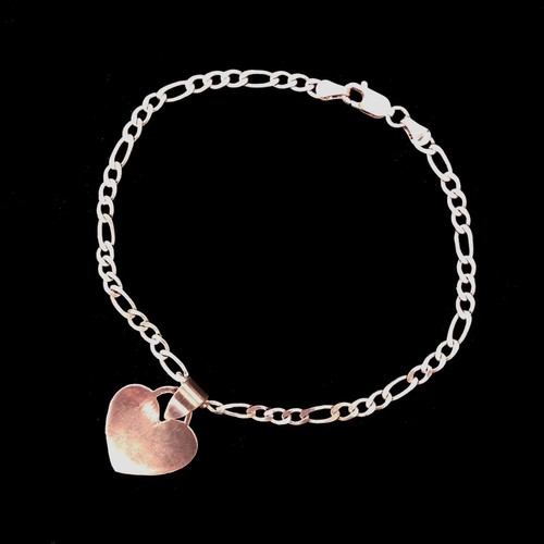 Italy 925 Sterling Silver Bracelet Heart Charm mark '925 ITALY', 6.2g ...