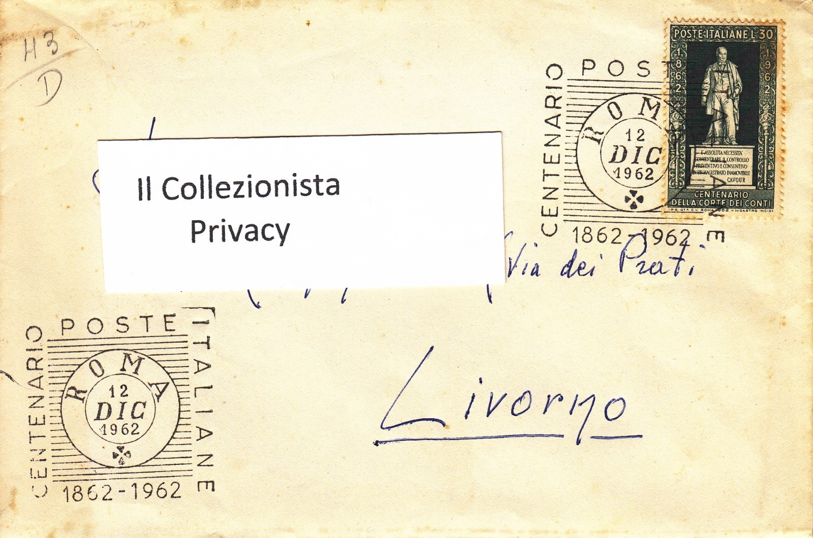 Affrancatura con timbro meccanizzato Centenario Poste Italiane Dicembre ...