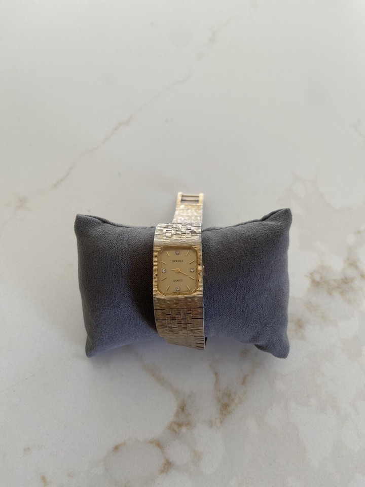 Solina Quartz Watch Gold Tone With Diamond Face. Not working needs ...