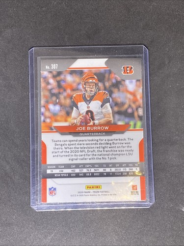 2020 Panini Prizm base card JOE BURROW #307 Rookie RC Cincinnati ...