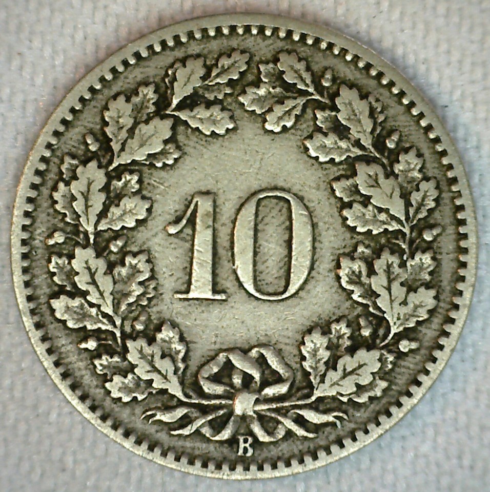 1897 B Switzerland 10 Rappen Swiss Helvetia Copper Nickel 10 Cent Coin ...