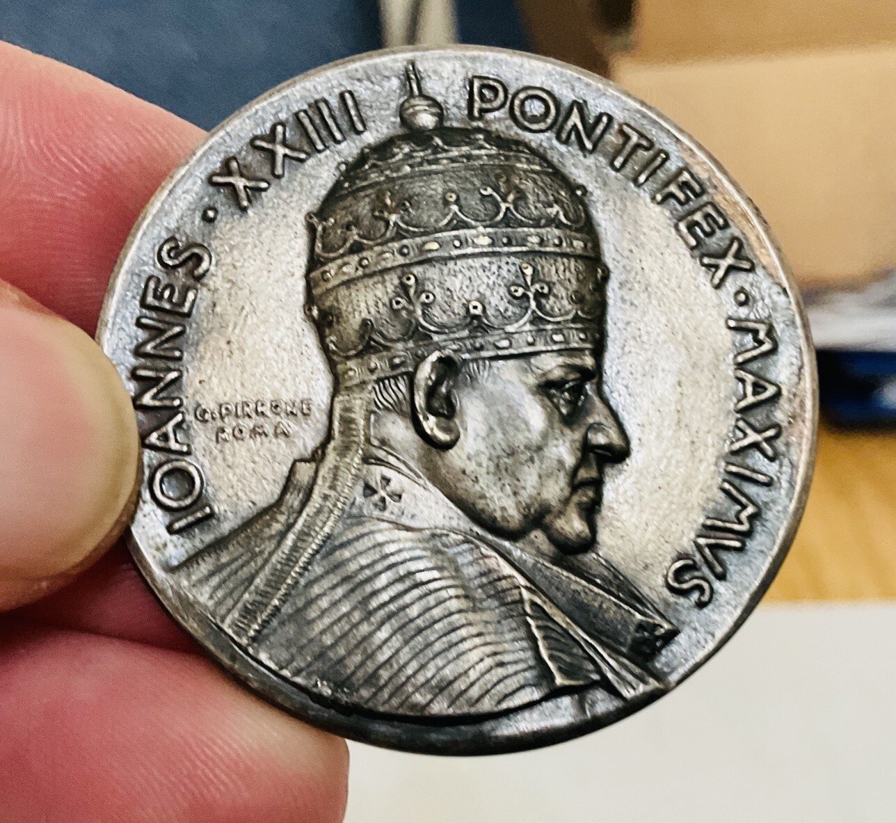 C. 1957 Pope John XXIII Pontifical Anthem Silvered Bronze Art Medal 42. ...