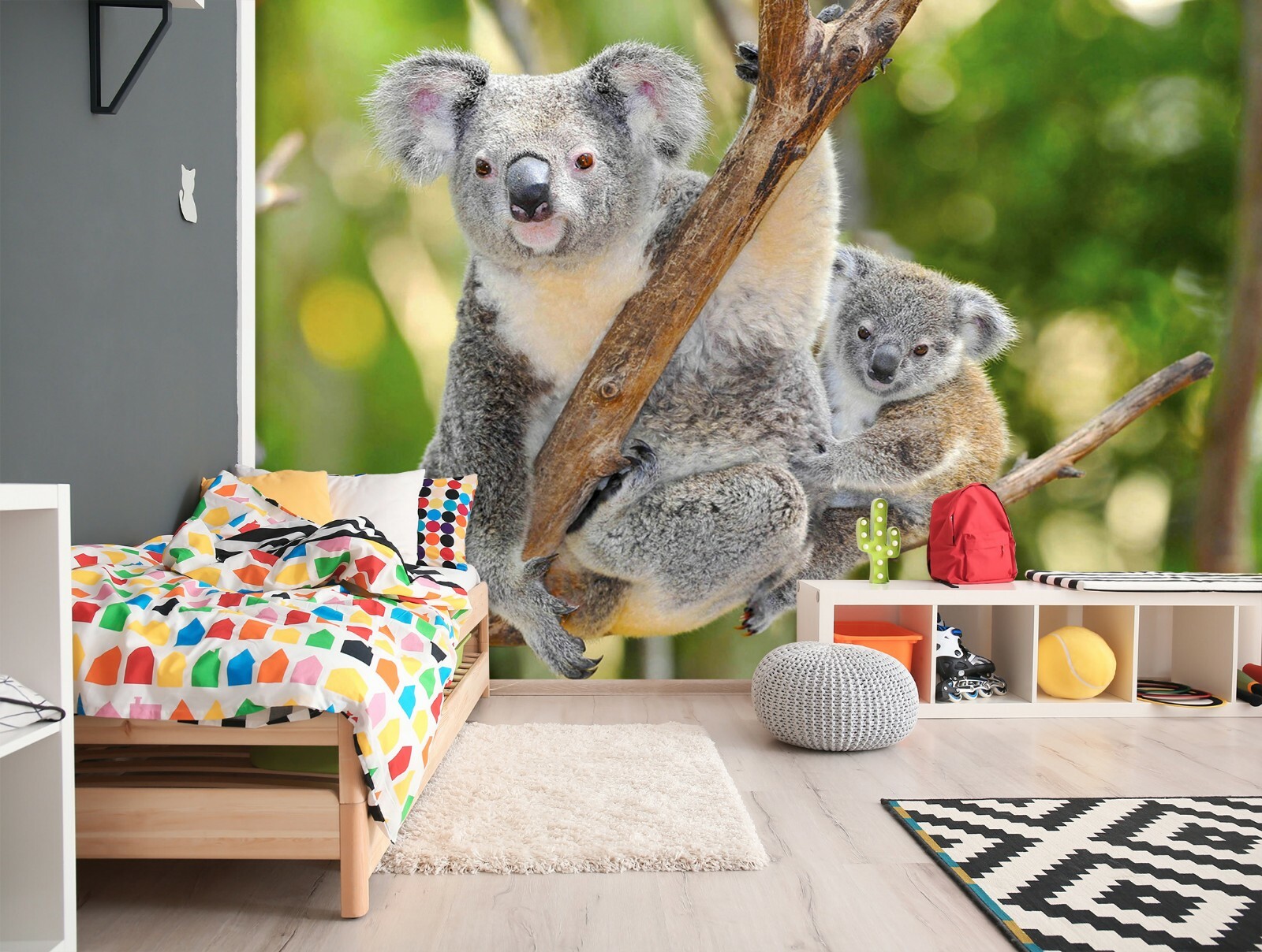 3D Gray Koala Baby D1353 Animal Wallpaper Mural Self-adhesive Removable ...