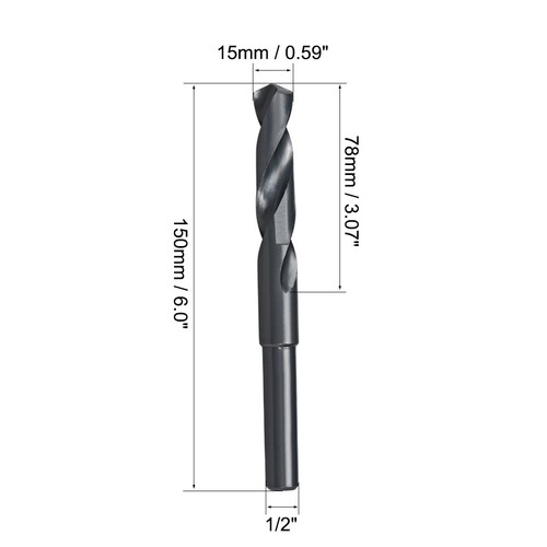 Reduced Shank Drill Bit 15mm HSS 6542 Black Oxide with 1/2 Inch ...