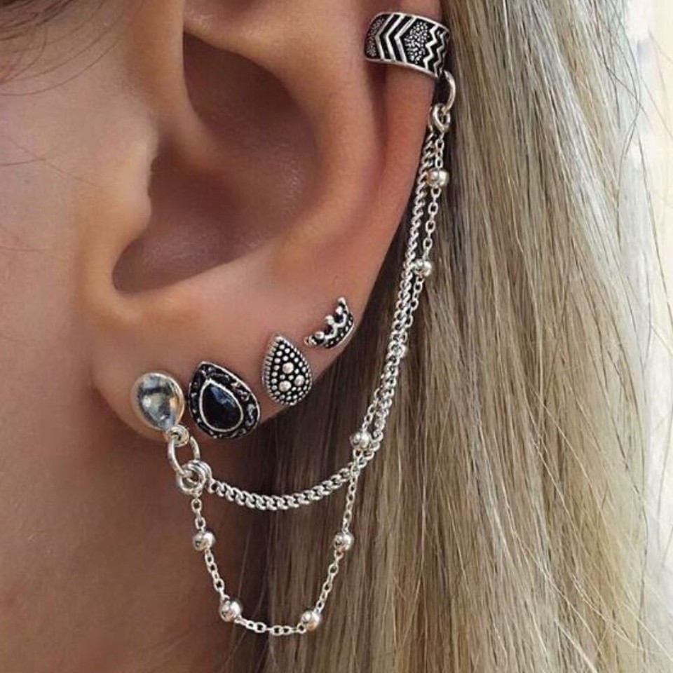1 Set Woman Punk Metal Style Earring Creative European Design Ear Clip ...