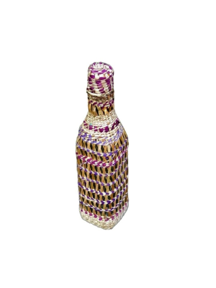 Reed Covered Glass Water Bottle Handmade Woven Natural Eco Friendly ...
