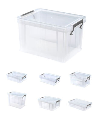 Clear Plastic Storage Box Boxes with Lid Strong Quality Stackable Clip ...