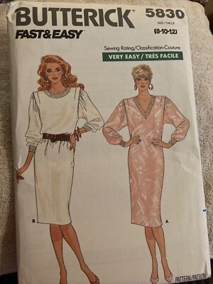 Butterick Sewing Pattern 5830 Misses' Loose Fitting Dress Size 8 10 12 ...