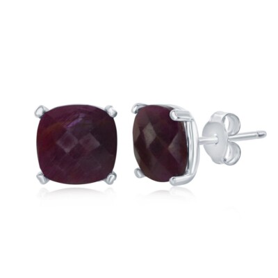 Sterling Silver 'July Birthstone' Square GEM Stud Earrings - Ruby | eBay