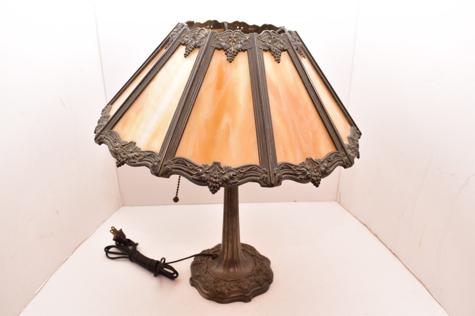 Antique B & H Bradley & Hubbard Lamp Rare 10 Panel Slag Glass Handel ...