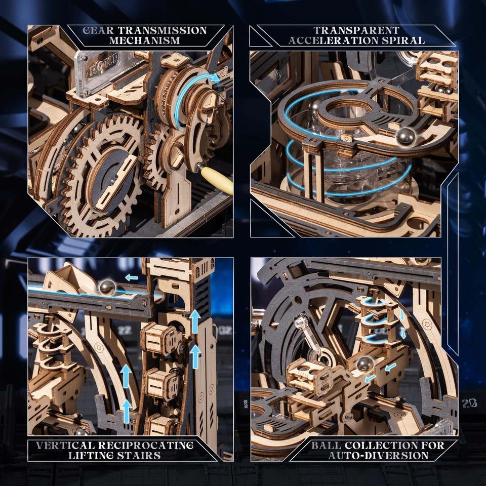 ROKR NEW Marble Run Electric Spaceport 3D Wooden Puzzle Toys Games Boy ...