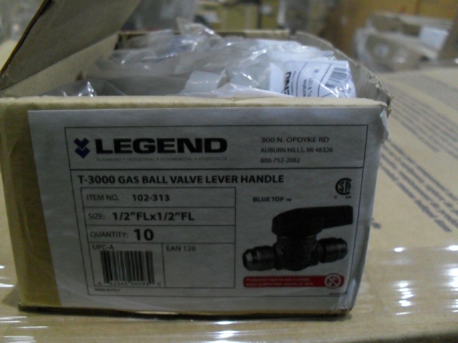 Legend 102-313 T3000 Brass Gas ball valve 1/2" Flare Lever Handle x10 ...
