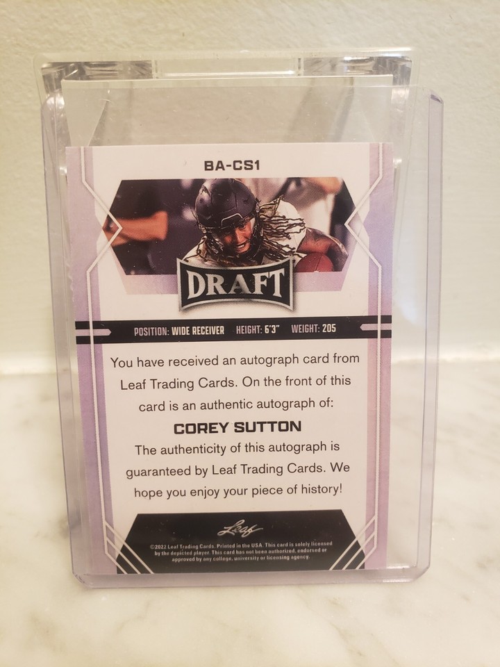 COREY SUTTON 2022 LEAF DRAFT PICKS ROOKIE BASE AUTO Detroit Lions #BA ...