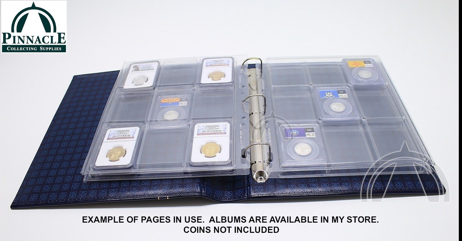 2 ALBUM PAGES FOR CERTIFIED COIN SLABS FROM PCGS NGC ANACS / BINDER ...