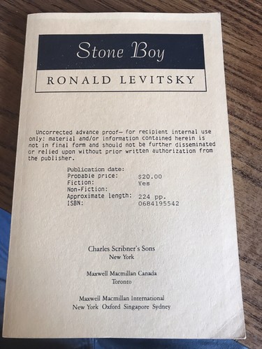 Ronald Levitsky - Stone Boy - Uncorrected Proof | eBay
