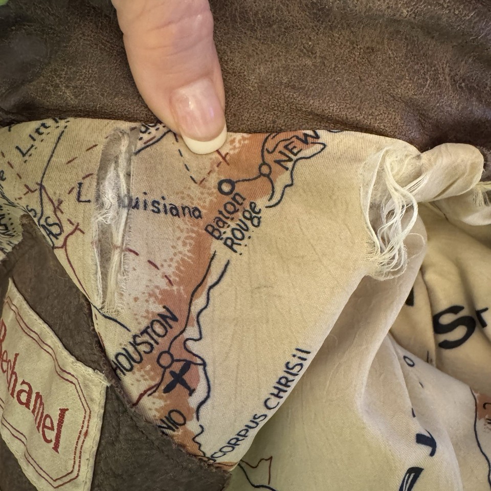 Bechamel Leather Bomber Jacket Brown Vintage 80s Mens L Map Liner Retro ...