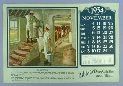 Old Advertising Calendar Page - November 1934, Dairy Cakettes - Dairy ...