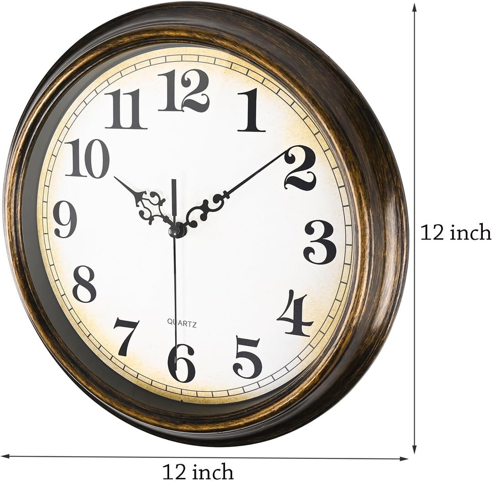 Wall Clock Battery Operated Silent Non-Ticking Vintage Wall Clocks ...