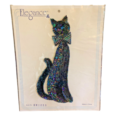 Vintage Applique Patch Sequins Cat Large Elegance #SM1213 Sewing Crafts ...
