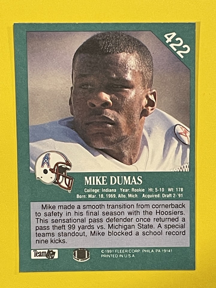 Mike Dumas 1991 Fleer Rookie #422 Houston Oilers | eBay