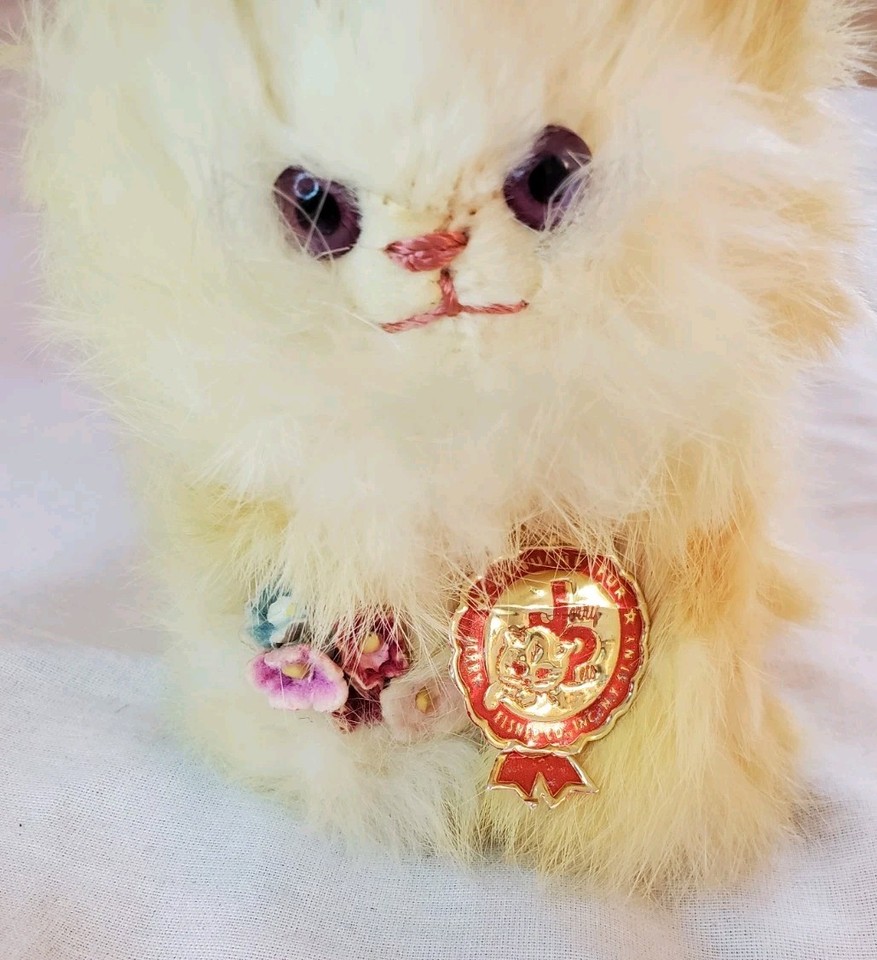 Vintage Jerry Elsner Genuine Real Rabbit Fur Cat with Purple Eyes ...