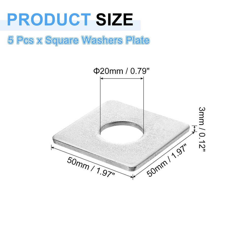 5Pcs 2" Square Plate Washers for 13/16" Bolt, Flat Bearing Plate, 0.12 ...