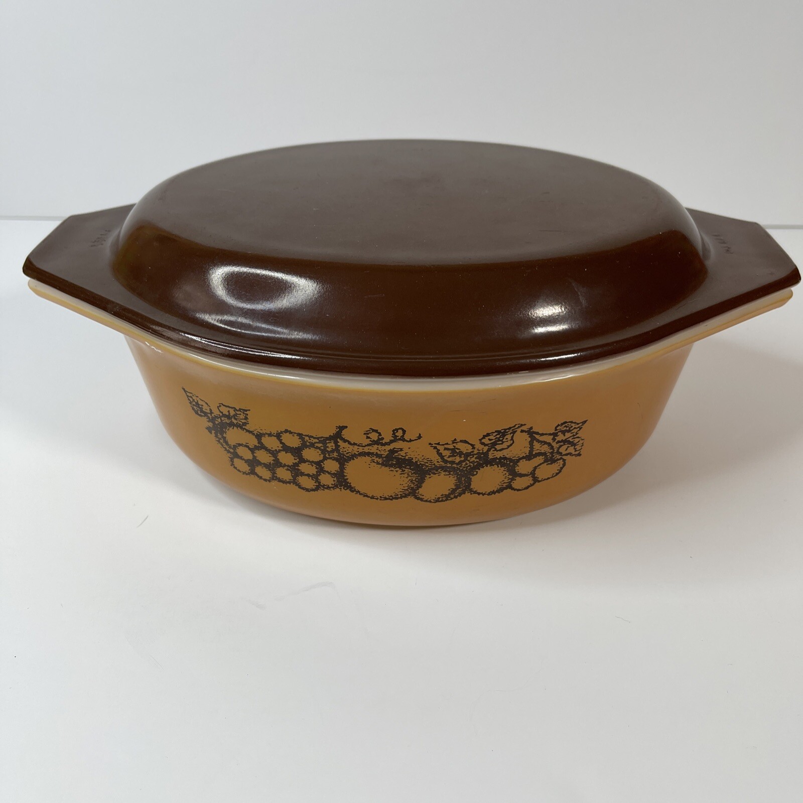 Pyrex Old Orchard Covered Casserole Baking Dish w Brown Lid 1 1/2 qt ...