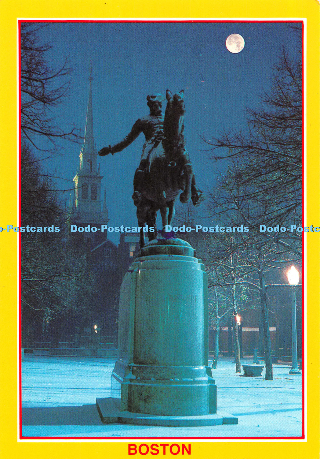 D117989 Boston. Paul Revere Park. A winter night view of the Statue of ...