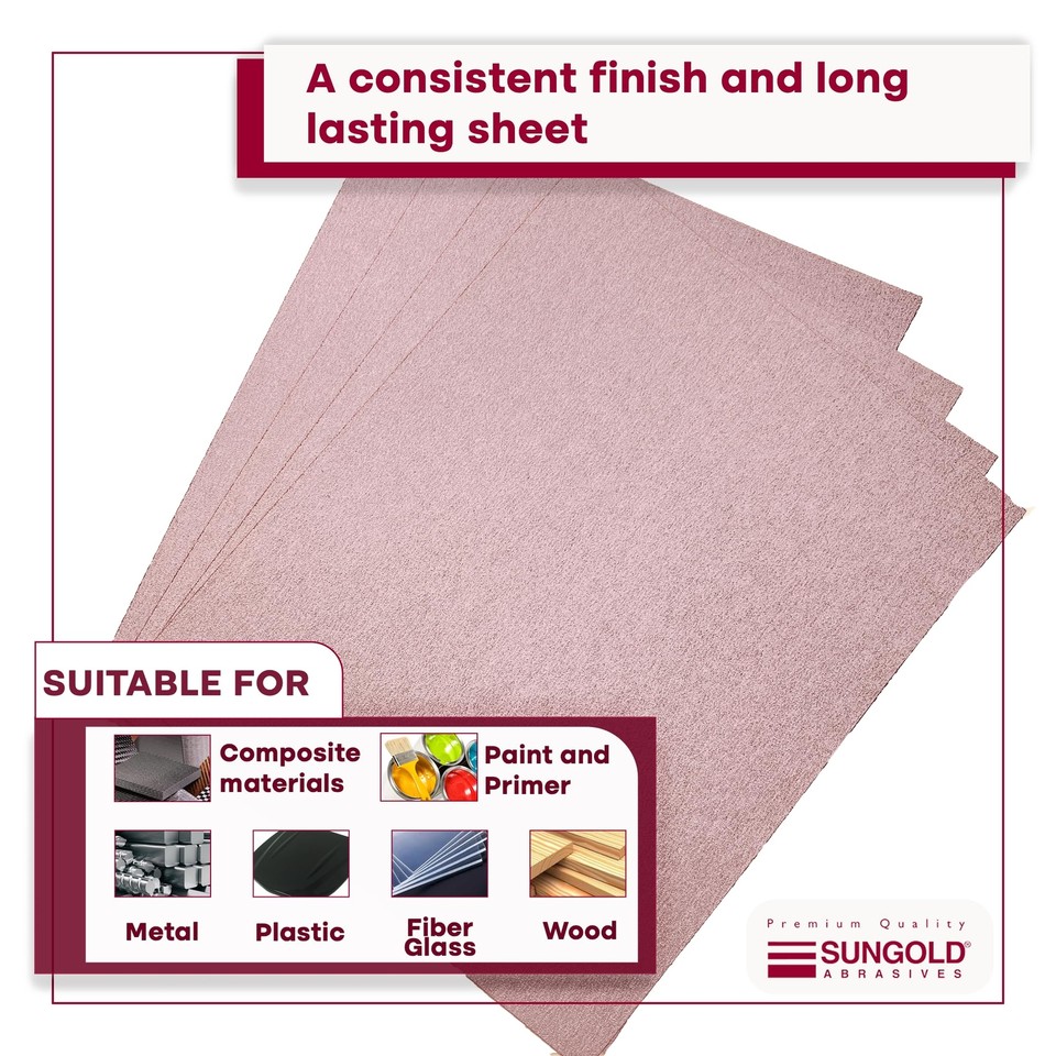 25 Pack 9x11 Inch 220 Grit Sanding Sheets Stearated Aluminum Oxide ...