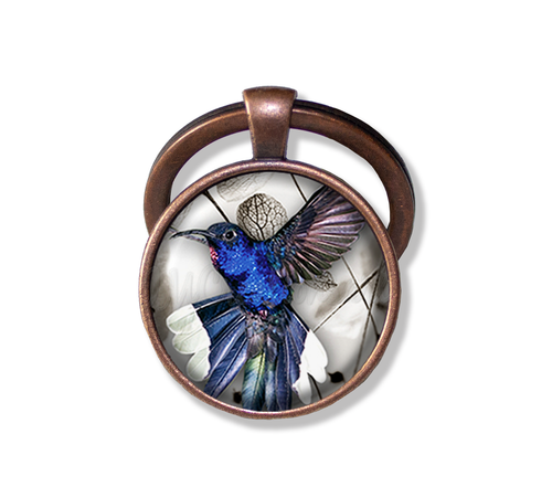 Lovely Blue Hummingbird Birds Lovers - Handmade Glass Pendant KEYCHAIN ...