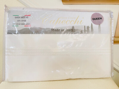 CAPECCHI Luxury ITALY QUEEN Flat Fitted Pillow Sheet Set WHITE Cotton ...