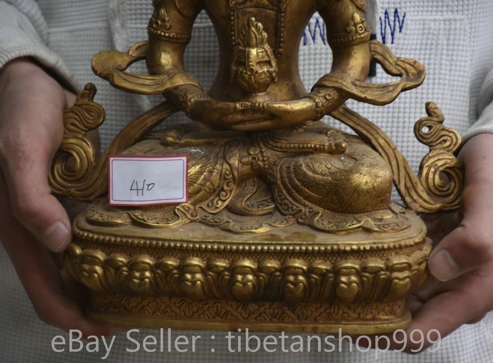 12"Old Chinese Buddhism Copper Gild Amitayus longevity God Goddess ...