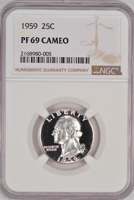 1959 Washington Quarter Proof NGC PF 69 CAMEO PR69CAM Frosty Coin Near ...