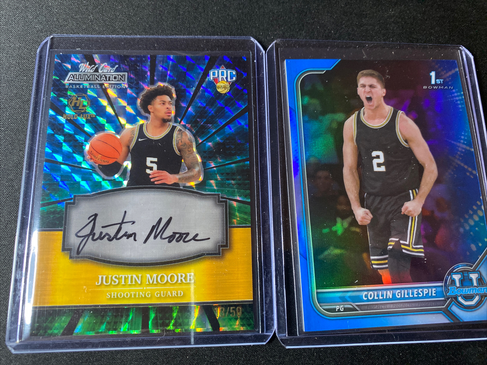 JUSTIN MOORE HOLO-LUX ROOKIE AUTO # /50 RC & COLLIN GILLESPIE /199 ...