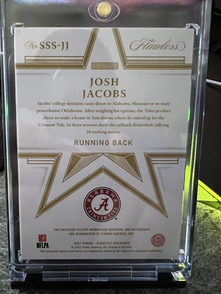 2022 Flawless Collegiate Josh Jacobs Star Swatch Signatures Patch Auto ...
