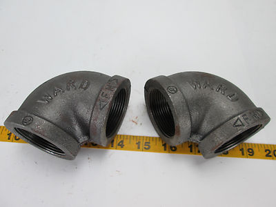 Lot of 2 Ward Pipe Fitting Elbows 90 Degree 1-1/2" Female Threaded Cast ...