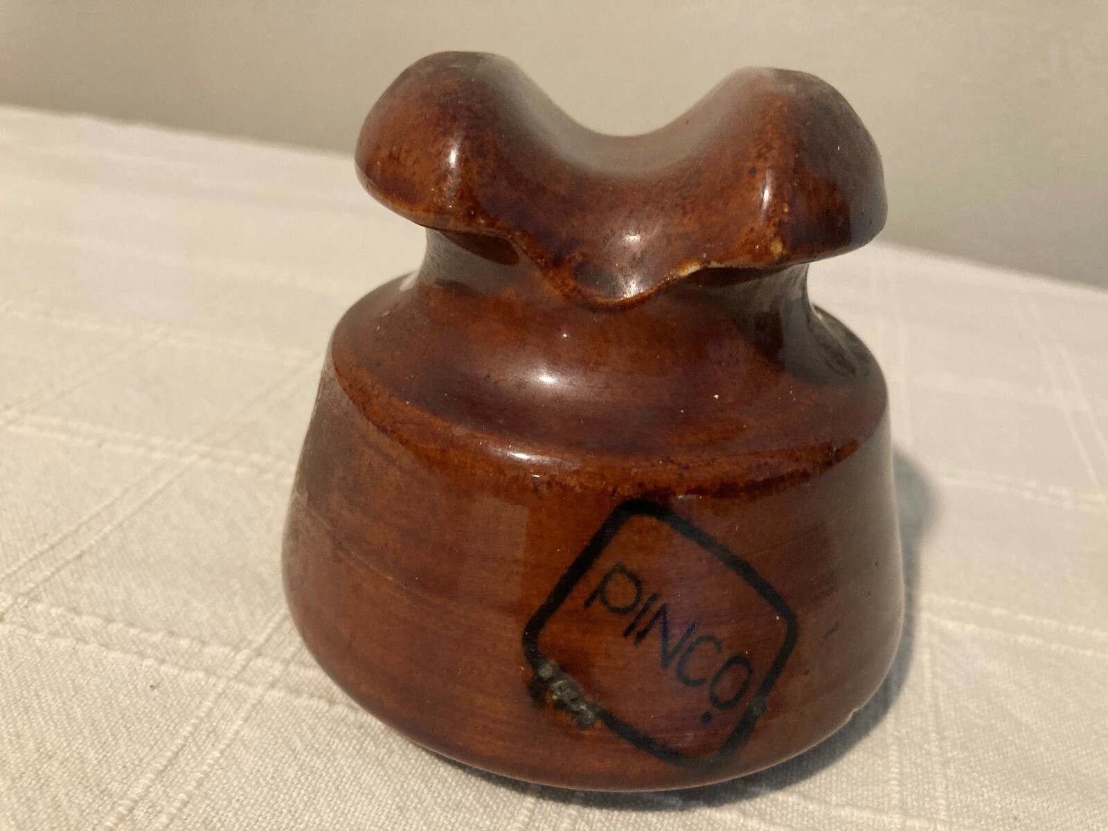 Vintage Porcelain Electrical Insulator Marked PINCO BROWN Ceramic ...