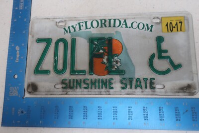 Florida FL License Plate Tag Vanity 2017 17 Handicapped Initials ZOLFL ...