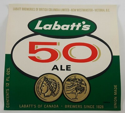 Labatt's 50 Ale Beer Bottel Label Labatt Breweries New westminster ...