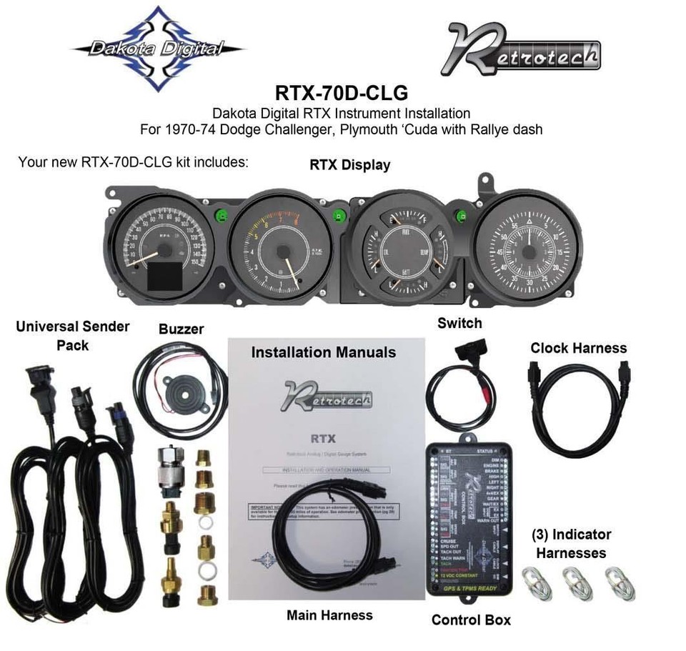 Dakota Digital 70-74 Challenger Barracuda Rallye Gauges Kit RTX-70D-CLG ...
