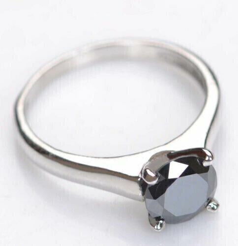 1Ct Round Cut Lab Created Black Diamond Engagement Ring In 14K White ...