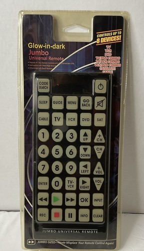 Glow-In-Dark Jumbo Universal Remote-Controls Up To 8 Devices-New/Sealed ...