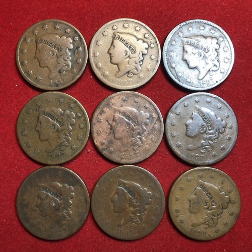 Large Cent Lot 9 Coins All 1837 Small And Large Let. Rev Great Price ...