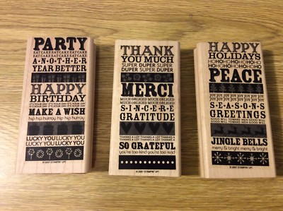 Stampin' Up! Set of 3 Wooden Rubber Stamps "Block Party" Words Sayings ...