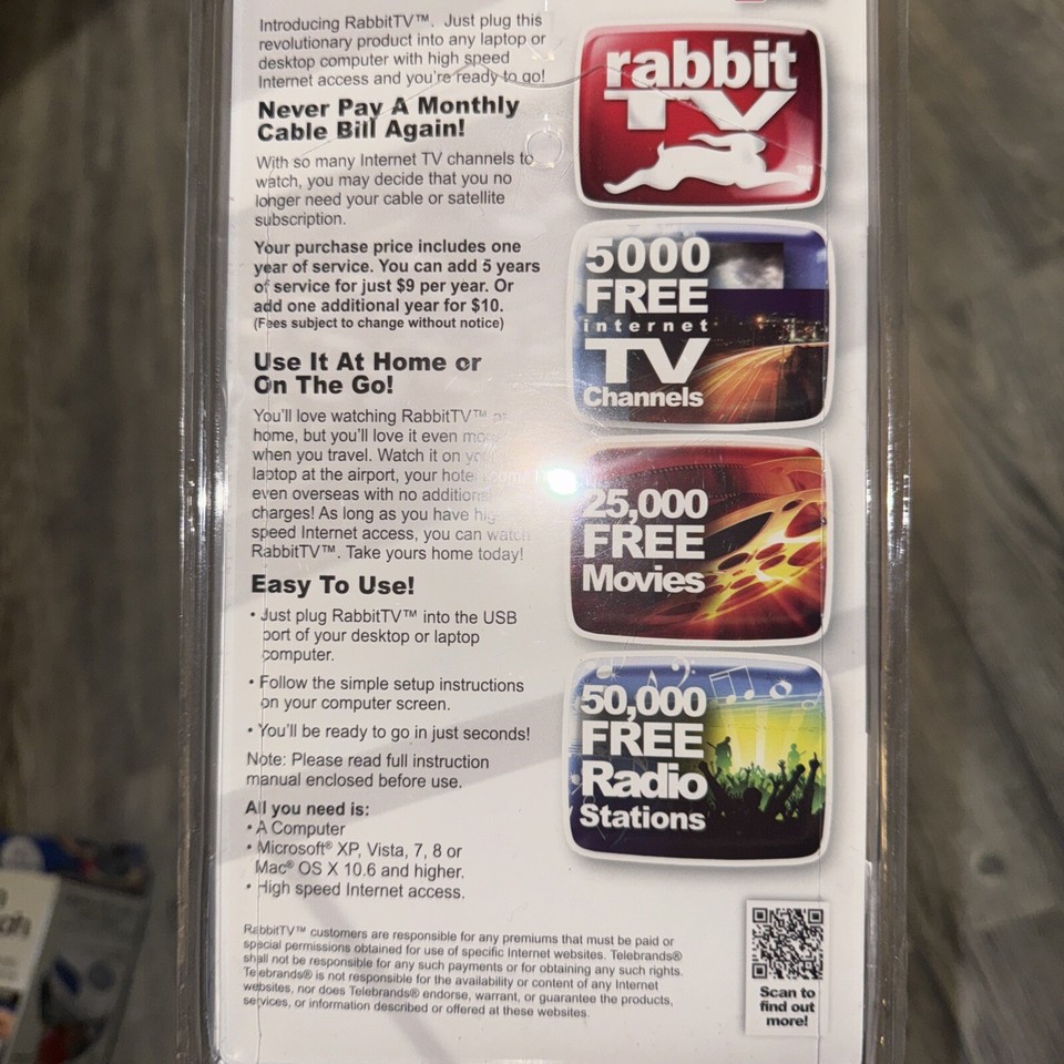 As Seen On TV RABBIT TV Over 5000 Free TV Internet Channels USB Plug-In ...