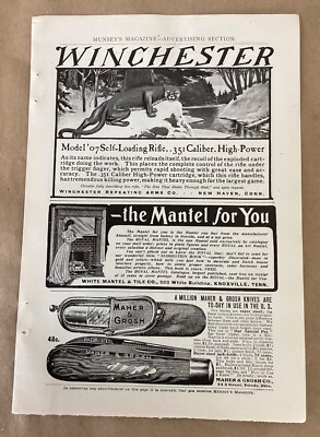 Winchester rifle print ad 1907 orig vintage 1900s gun decor illus art ...