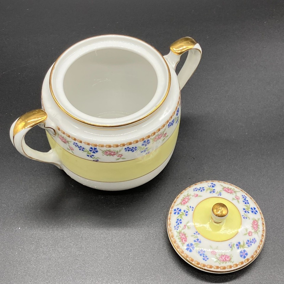 Old Nonoritake Teapot/Milk Pot/Sugar Pot Lemon Yellow Small Floral ...