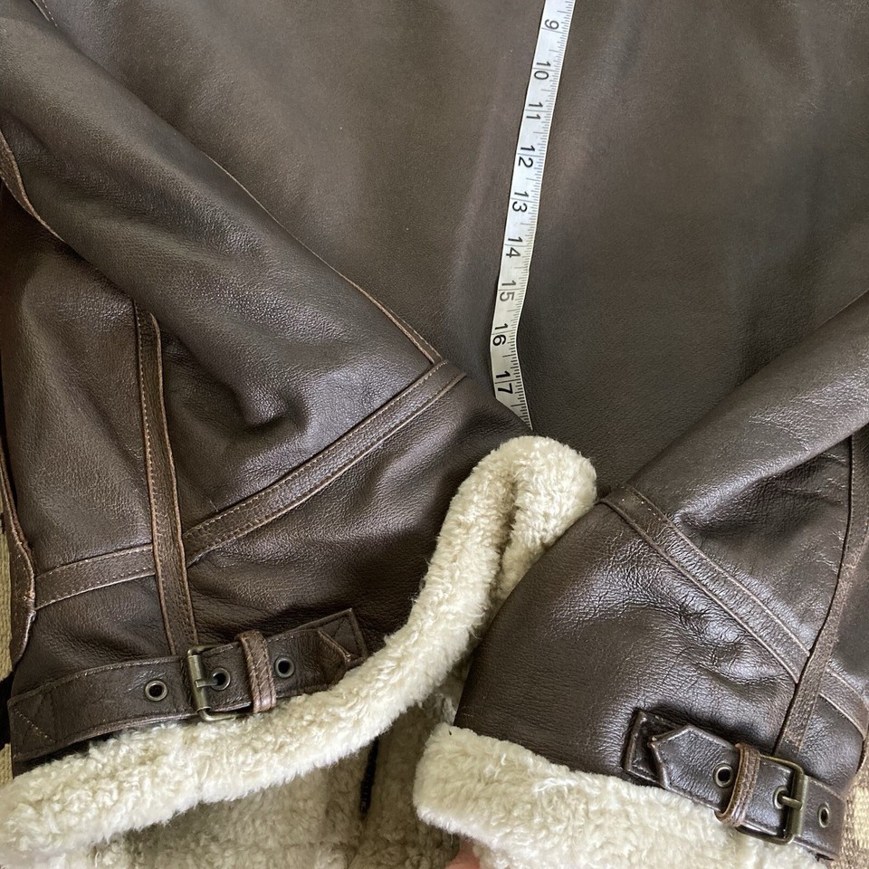 Wilsons Leather B-3 Style Aviator Bomber Jacket Brown L Air Force Lined ...