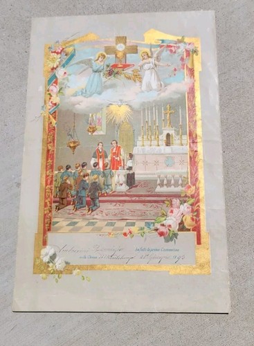 ITALIAN FIRST COMMUNION CERTIFICATE ~ 1800s ~ ANTIQUE ~ VINTAGE ~ AS ...