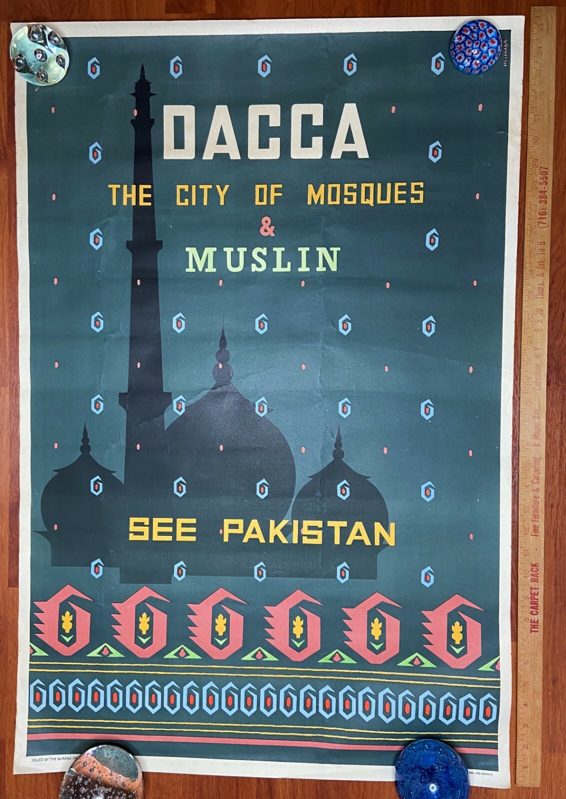 RARE Large Original Poster - 1961 Pakistan - Dacca - Mosque Muslin ...